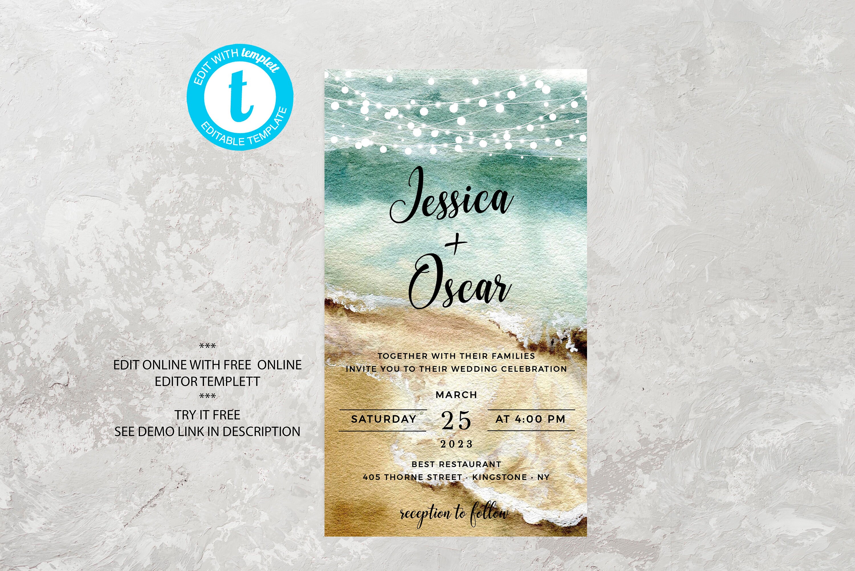 Beach Wedding Invite Digital Wedding Invitation Beach Theme | Etsy