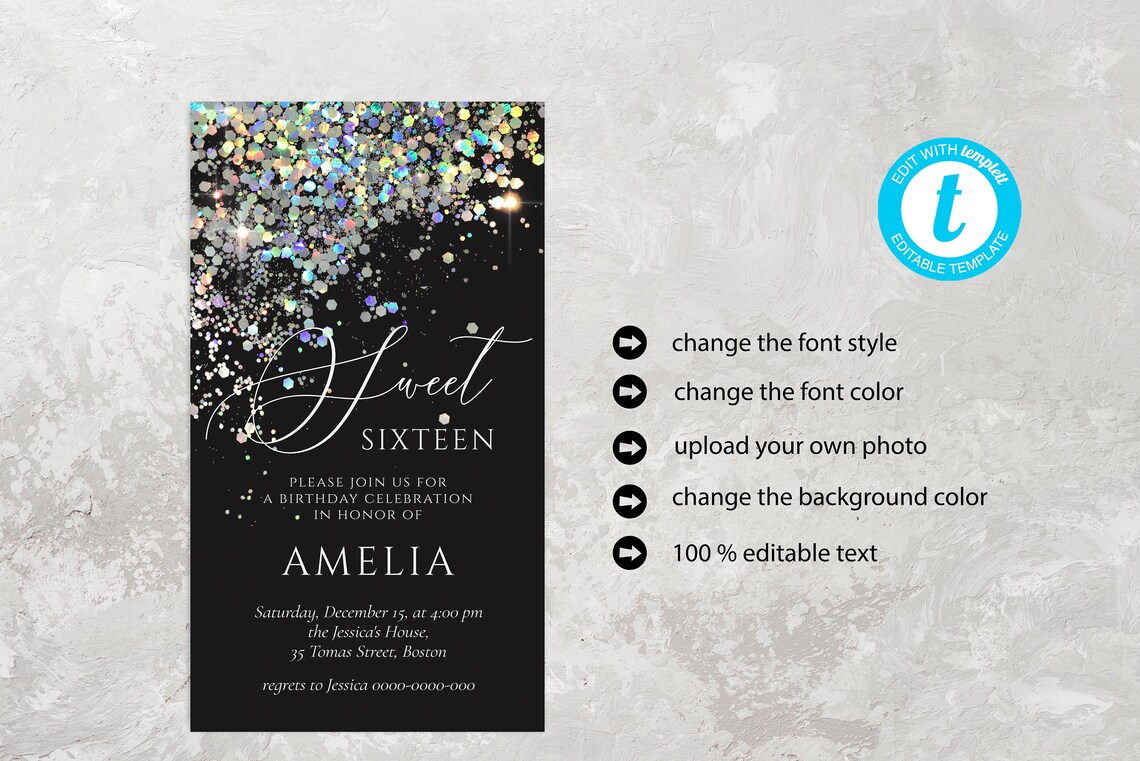 Sweet Sixteen Birthday Invitation Digital Sweet 16 Electronic - Etsy
