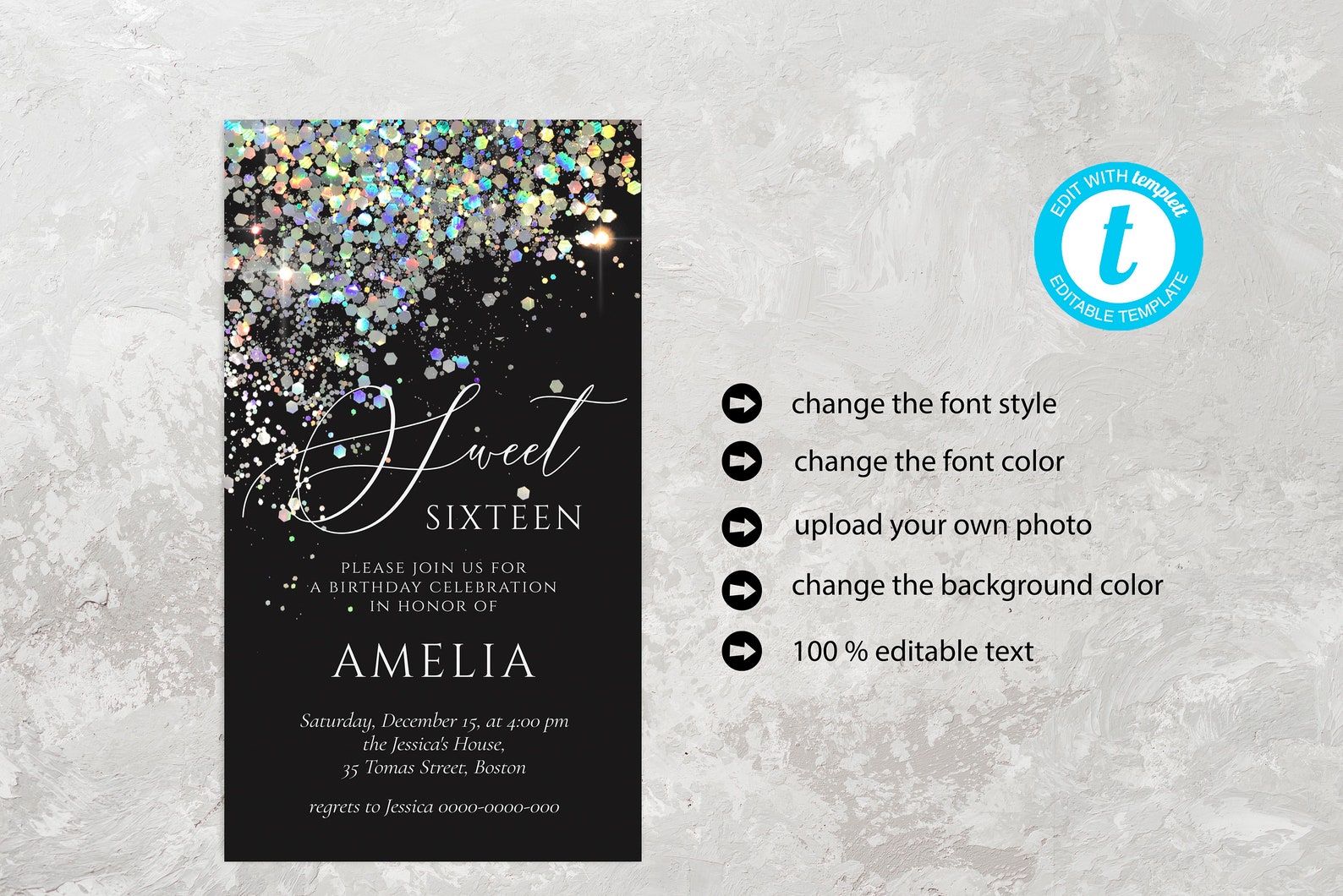 Sweet Sixteen Birthday Invitation Digital Sweet 16 Electronic - Etsy