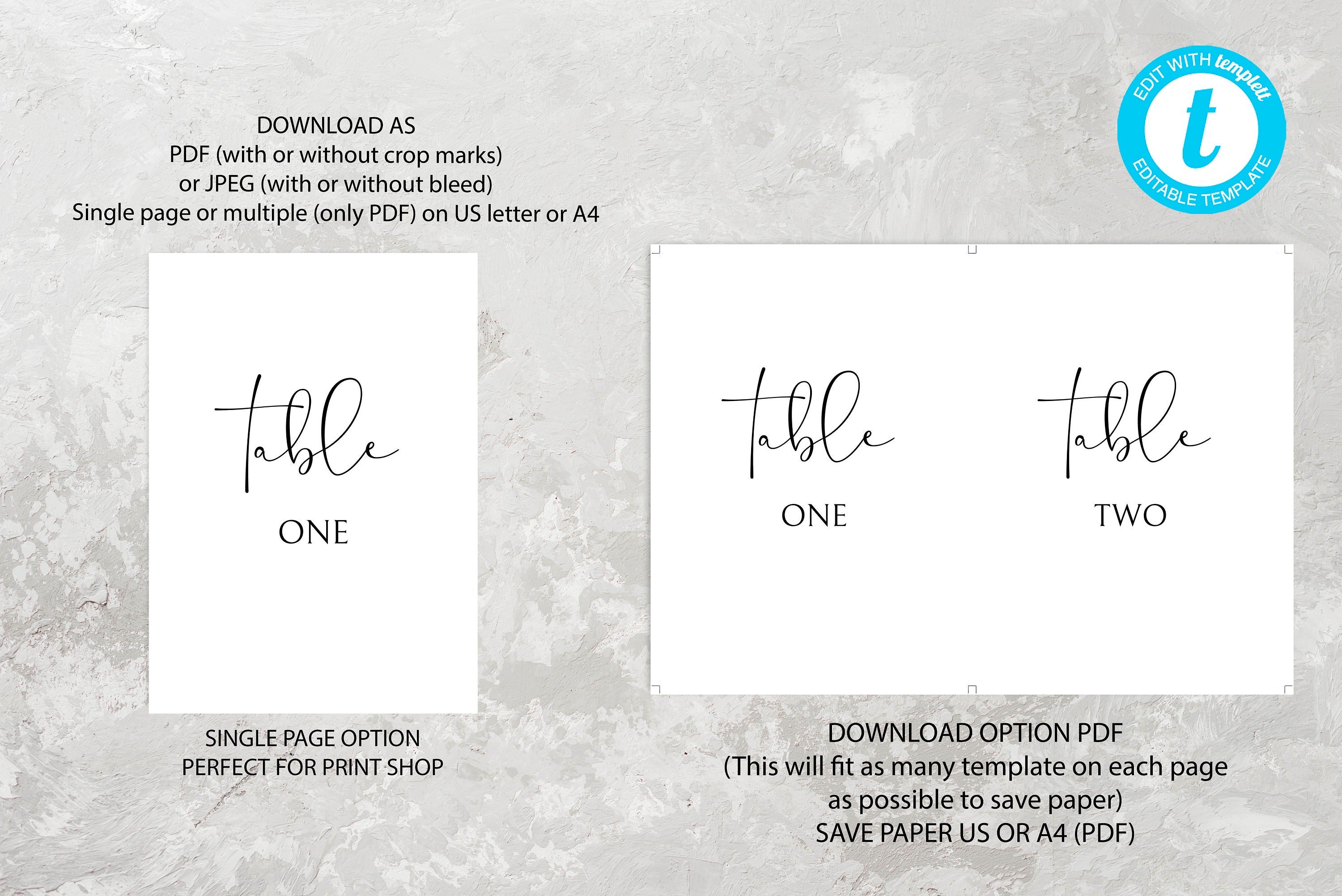 Modern Table Number Card Template, Wedding Table Numbers Download ...