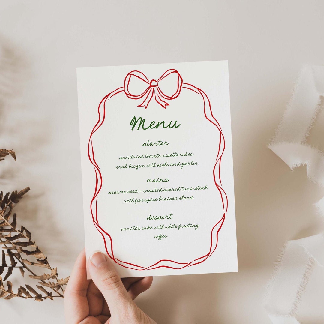 Christmas Dinner Menu Card: Whimsical Holiday Party (editable Template ...