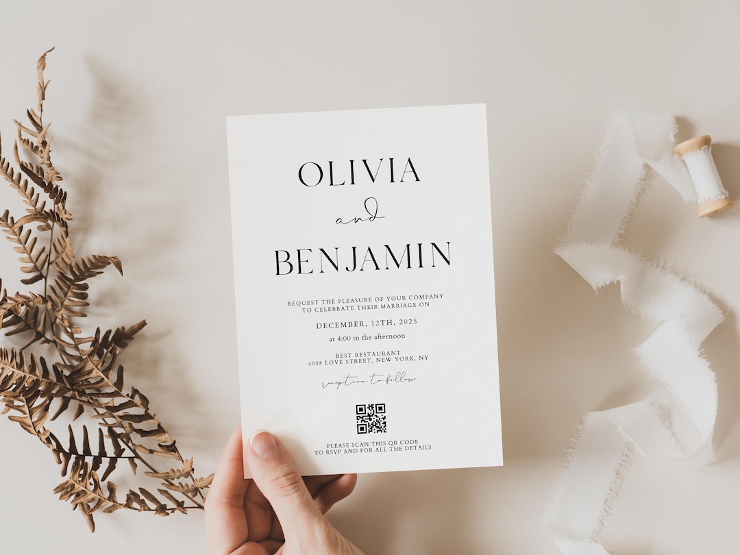 Wedding Invitation With QR Code, Printable Wedding Invitation Template ...