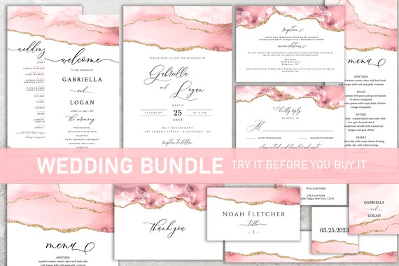 Wedding Invitation Bundle Blush and Gold Wedding Invitation | Etsy