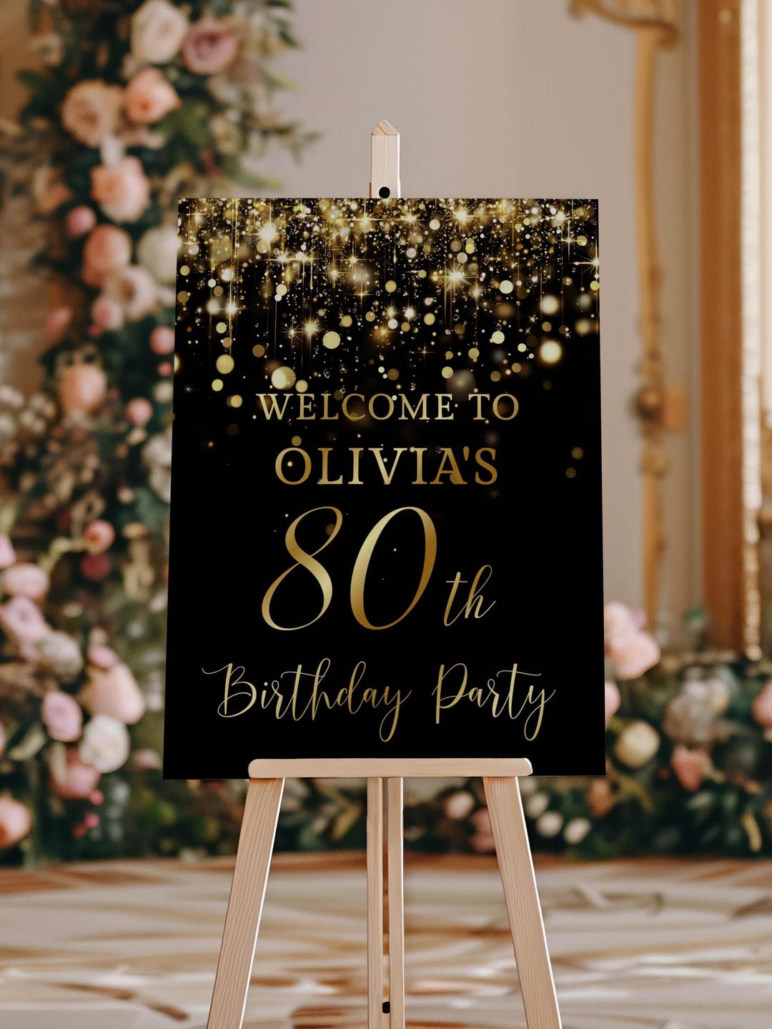 80th Birthday Welcome Sign Black and Gold, Editable Template ...