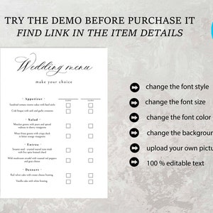 Wedding Menu Selection Card, Meal Choice Cards, Editable Template ...