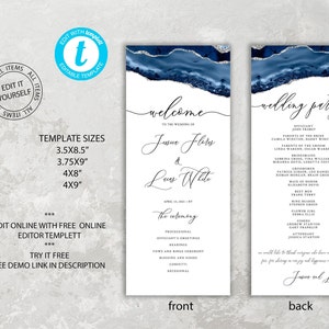 Blue Wedding Program Template, Customize Wedding Program, DIY Ceremony ...