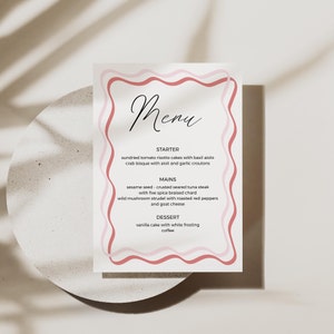 Wavy Menu Template, Wave Menu Card, Wedding Menu Any Colors, Wedding ...