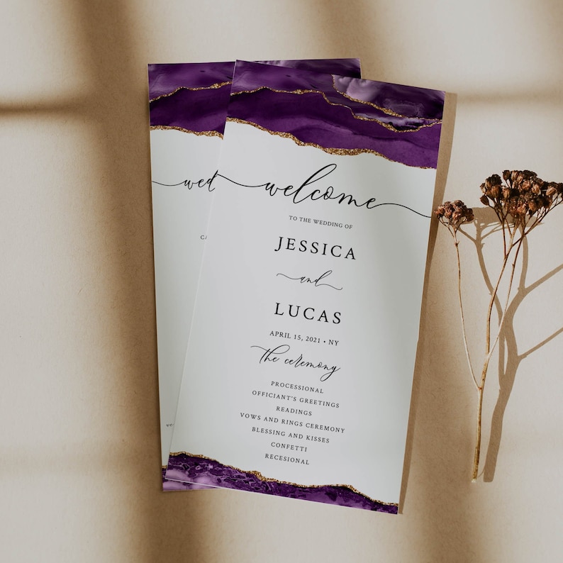 Purple and Gold Ceremony Program Template Wedding Program | Etsy
