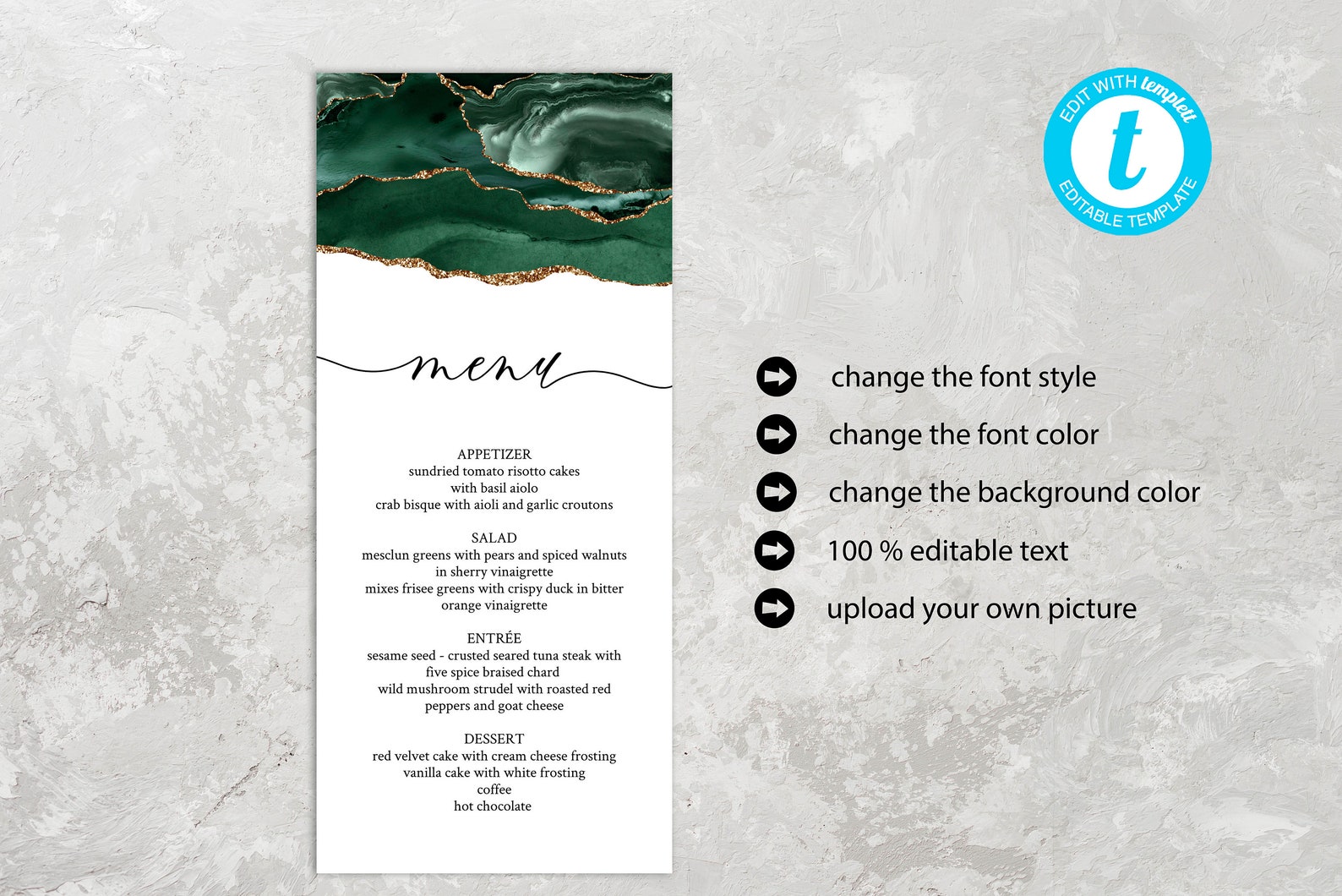 Wedding Menu Emerald Green Wedding Menu Template Download - Etsy