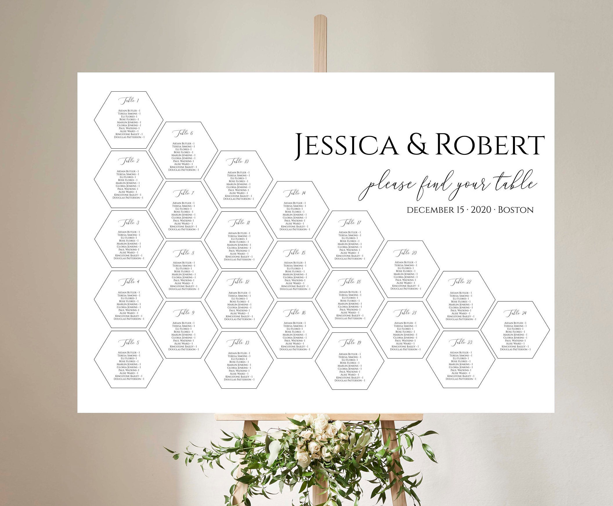 24 tables Hexagon Wedding Seating Chart Template Wedding | Etsy