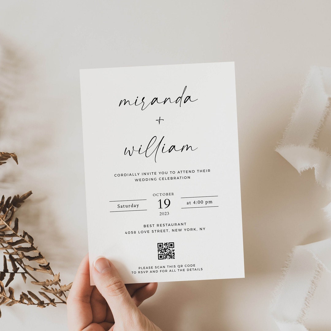 Elegant Minimalist QR Code Invitation, Website Link Wedding Invitation ...