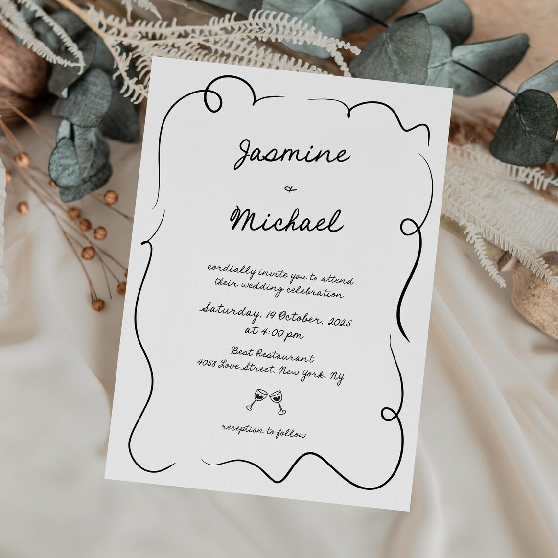 Whimsical Hand-drawn Wedding Invitation Suite Scribble Doodle Style ...