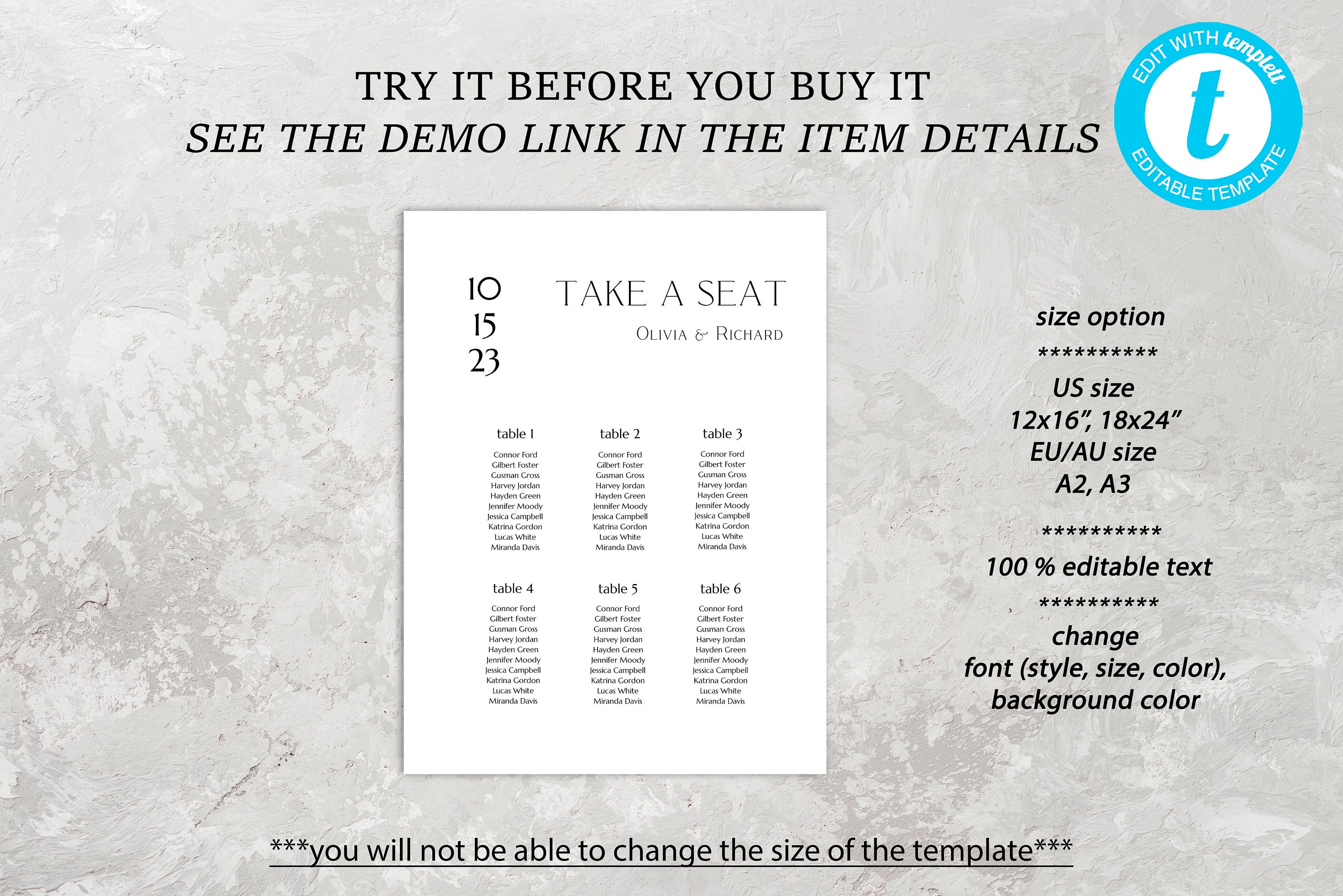 Wedding Seating Chart 6 Tables Seating Chart for Small - Etsy