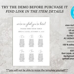 Seating Chart for 6 Tables, Wedding Seating Chart Poster, Seating Chart ...