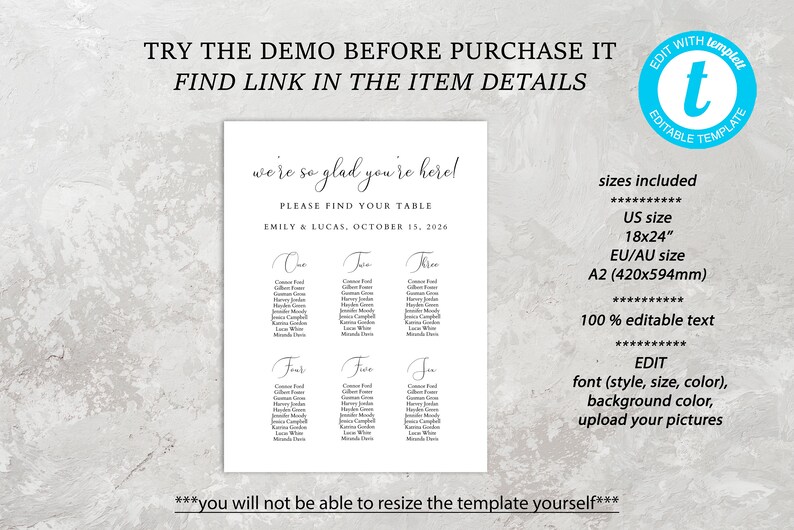 Seating Chart for 6 Tables Wedding Seating Chart Poster - Etsy