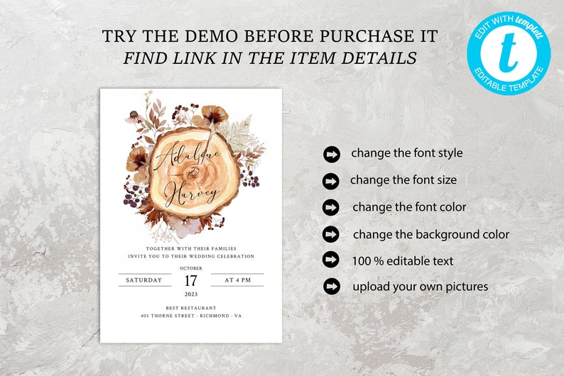 Wedding Invitation Fall Wedding Invitation Rustic Autumn - Etsy
