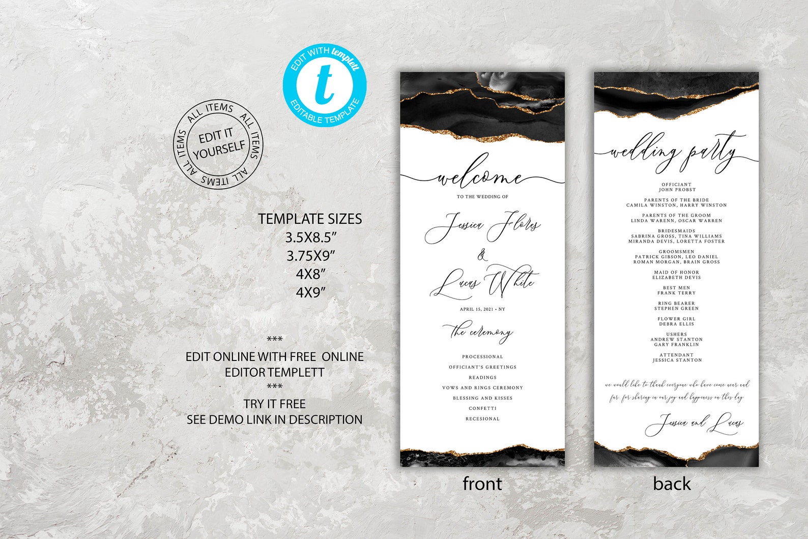 Black and Gold Wedding Program Template Customize Wedding - Etsy