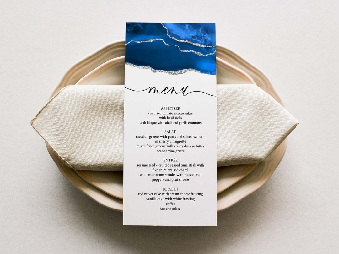 Wedding Menu Royal Blue and Silver, Wedding Menu Blue, Wedding Menu ...