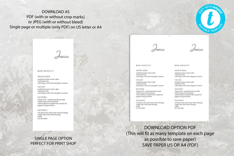 Wedding Menu Name Wedding Menu Card Template Dinner Menu - Etsy