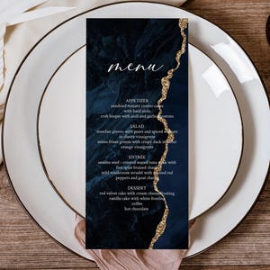 Wedding Menu Blue and Gold, Menu Template Download, Navy Blue Menu Card ...