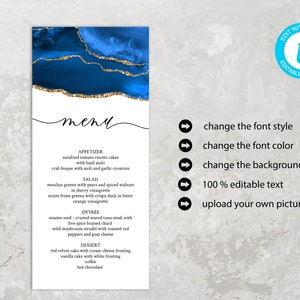 Wedding Menu Royal Blue and Gold, Wedding Menu Template, Birthday Party ...