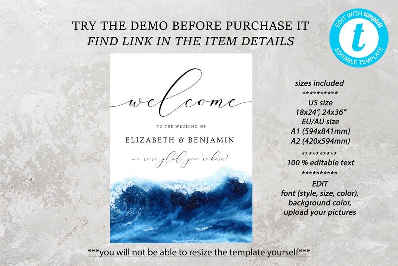 Welcome Wedding Sign Template Ocean Wedding Welcome Sign - Etsy