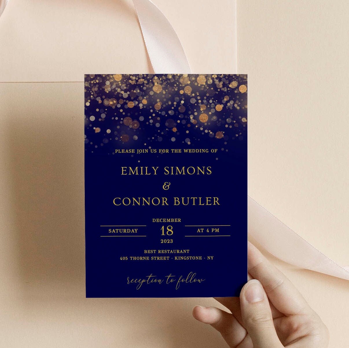 Wedding Invitation Blue and Gold Wedding Invitation Set - Etsy