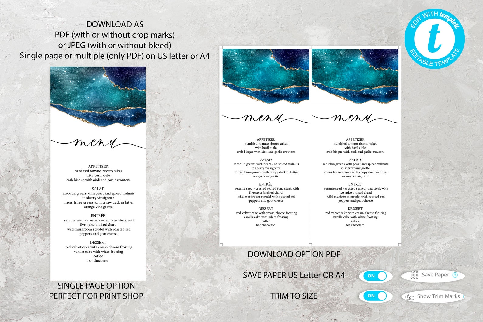 Menu Card Template Birthday Menu Galaxy Menu Template for - Etsy