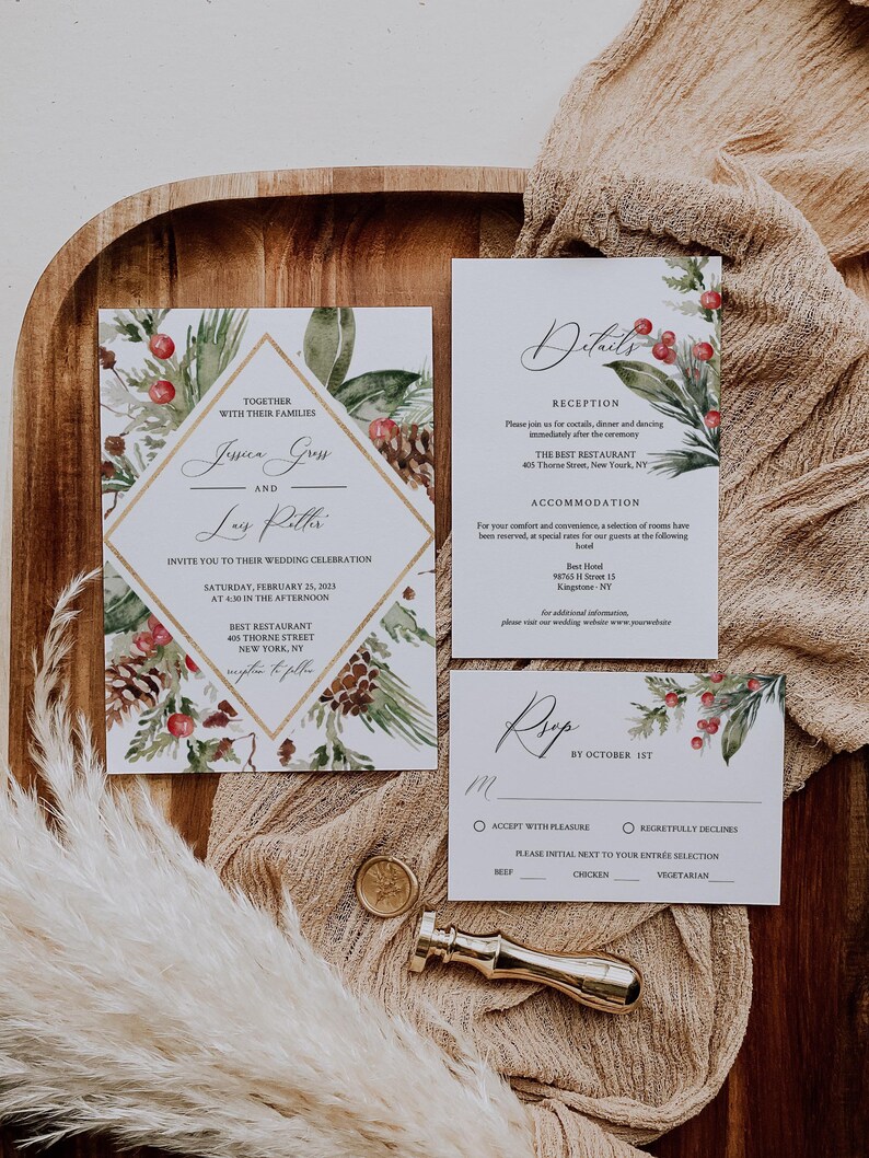 Wedding Invitation Winter Wedding Invitation Suite Holiday - Etsy