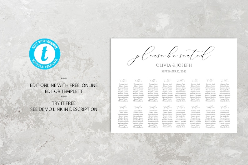 Seating Chart 16 Tables Wedding Seating Chart Template | Etsy