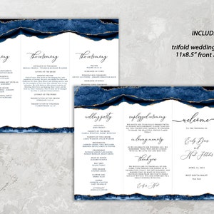 Blue and Gold Wedding Program Template, Trifold Wedding Program ...