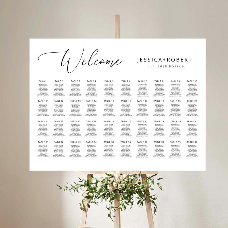 Large Seating Chart for 40 Tables, Editable All Text, Digital Printable ...