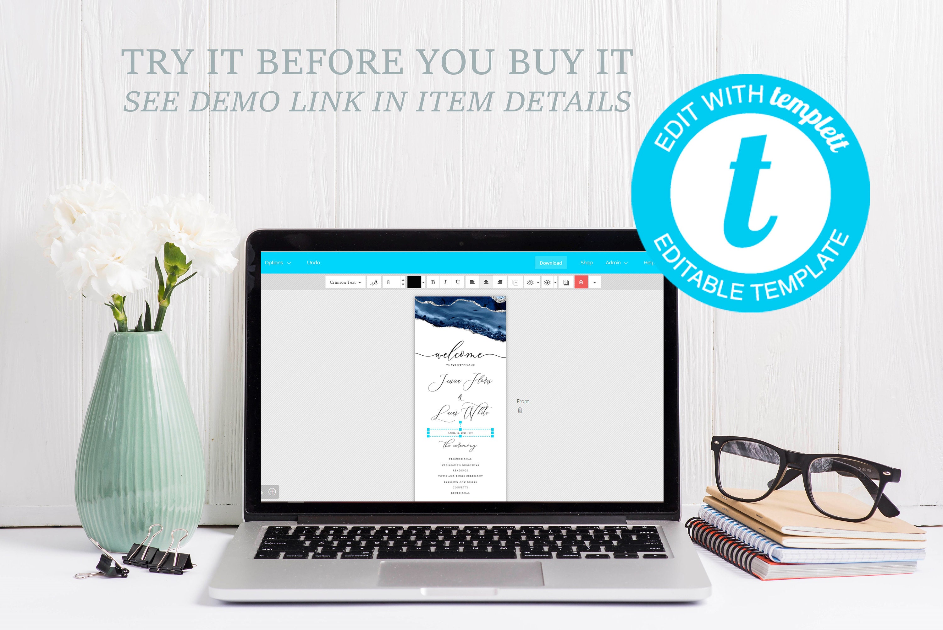 Blue Wedding Program Template Customize Wedding Program DIY | Etsy