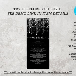 Wedding Menu Black and Silver Lights, Birthday Menu Template, Wedding ...