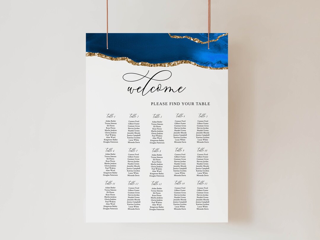 Wedding Seating Chart Royal Blue and Gold, Seating Chart Plan, Seating ...