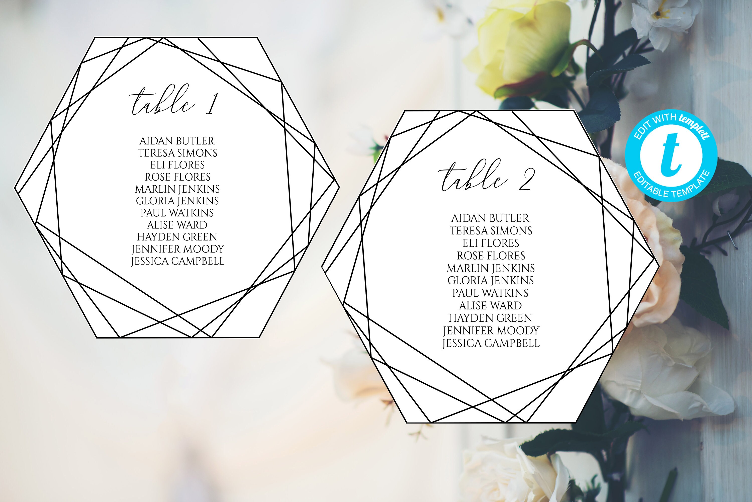 Hexagon Wedding Seating Chart Template Wedding Seating Cards - Etsy