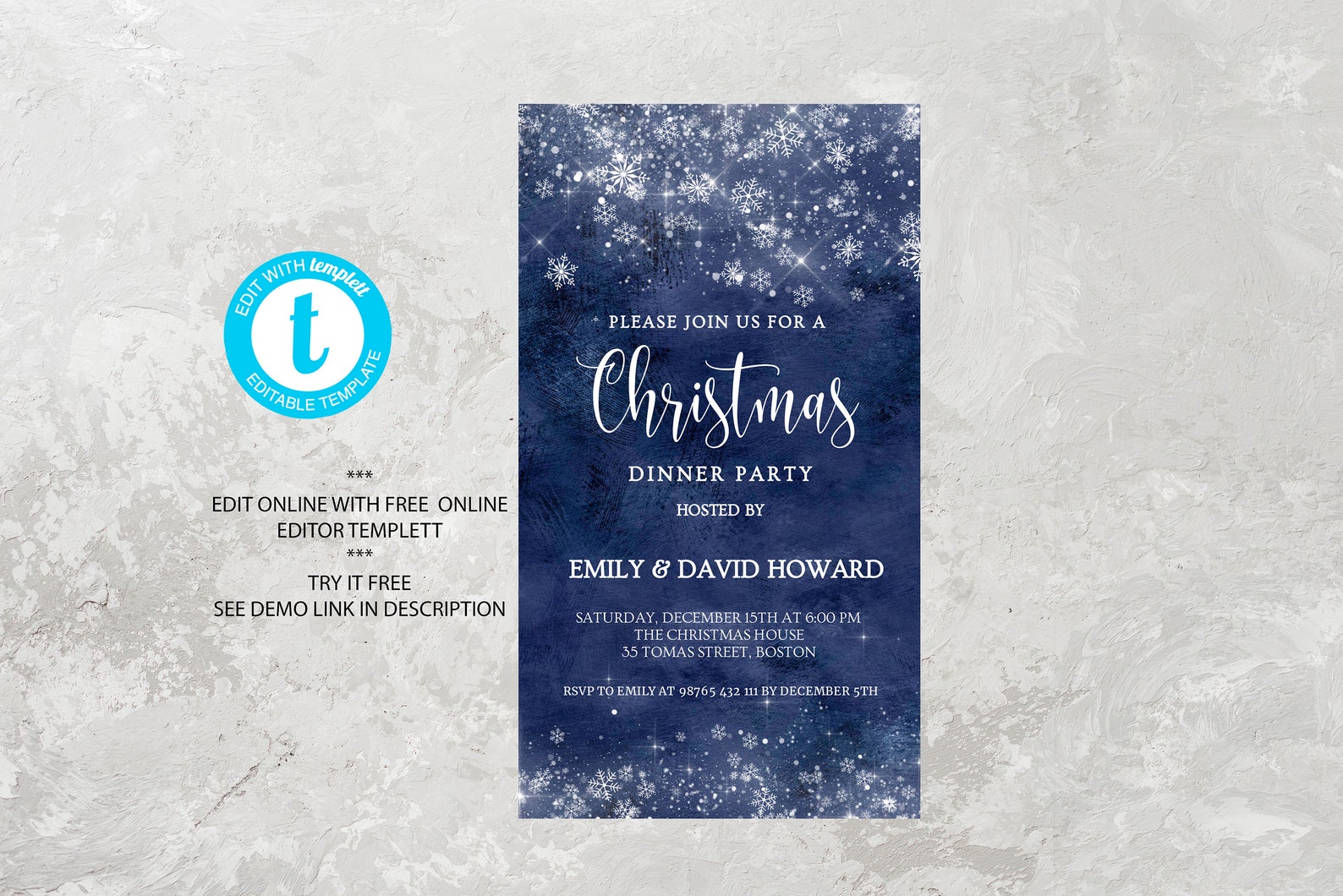 Blue Christmas Party Invite Digital Invitation Electronic - Etsy