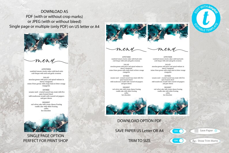 Wedding Menu Card Template Wedding Menu Dinner Card Wedding - Etsy