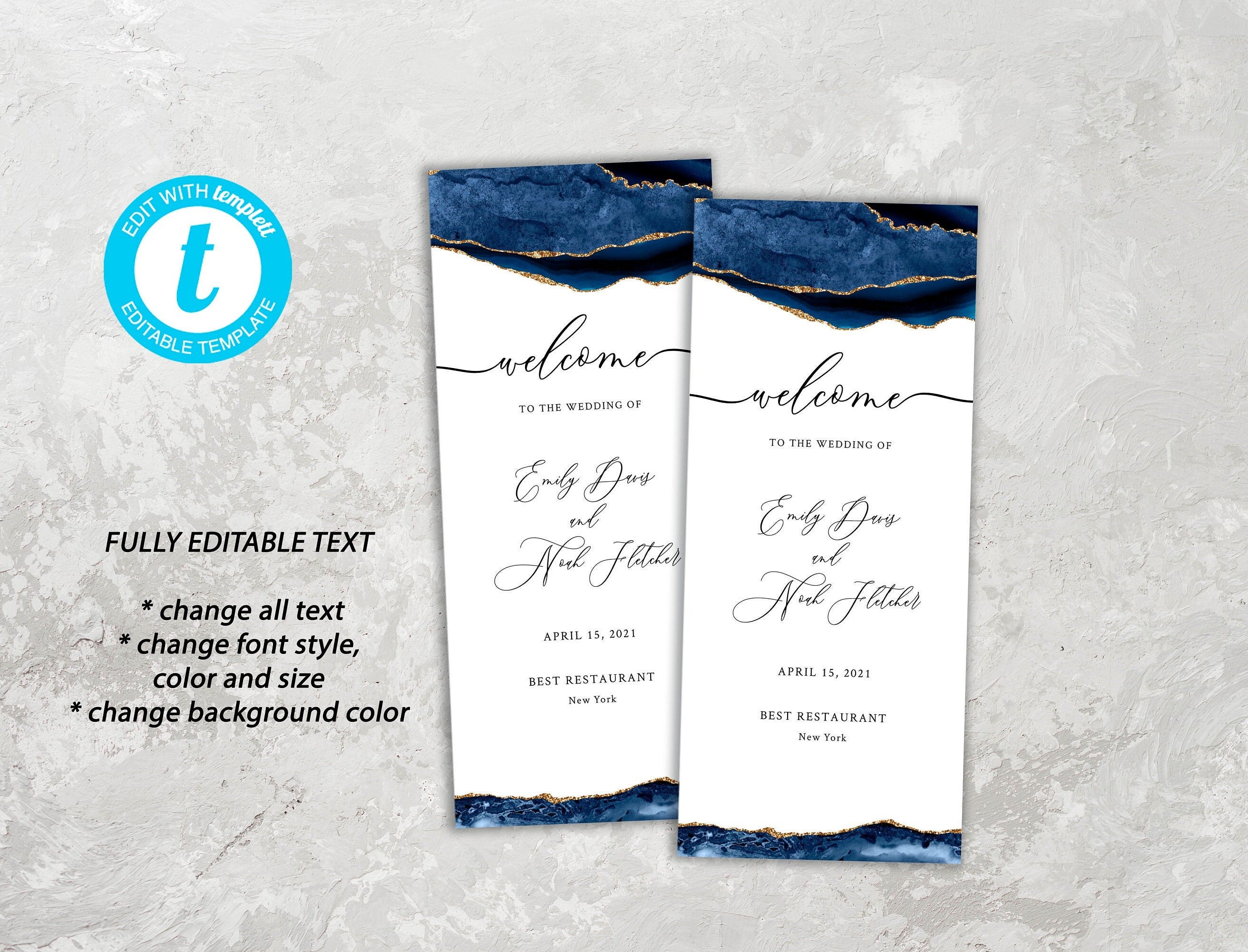 Blue and Gold Wedding Program Template Trifold Wedding - Etsy