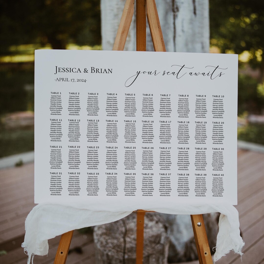 Wedding Seating Chart 40 Tables, Large Seating Chart for 40 Tables ...