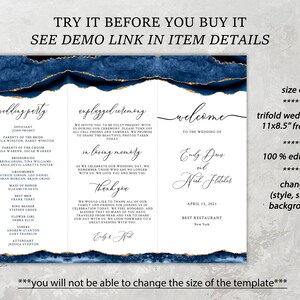 Blue and Gold Wedding Program Template, Trifold Wedding Program ...