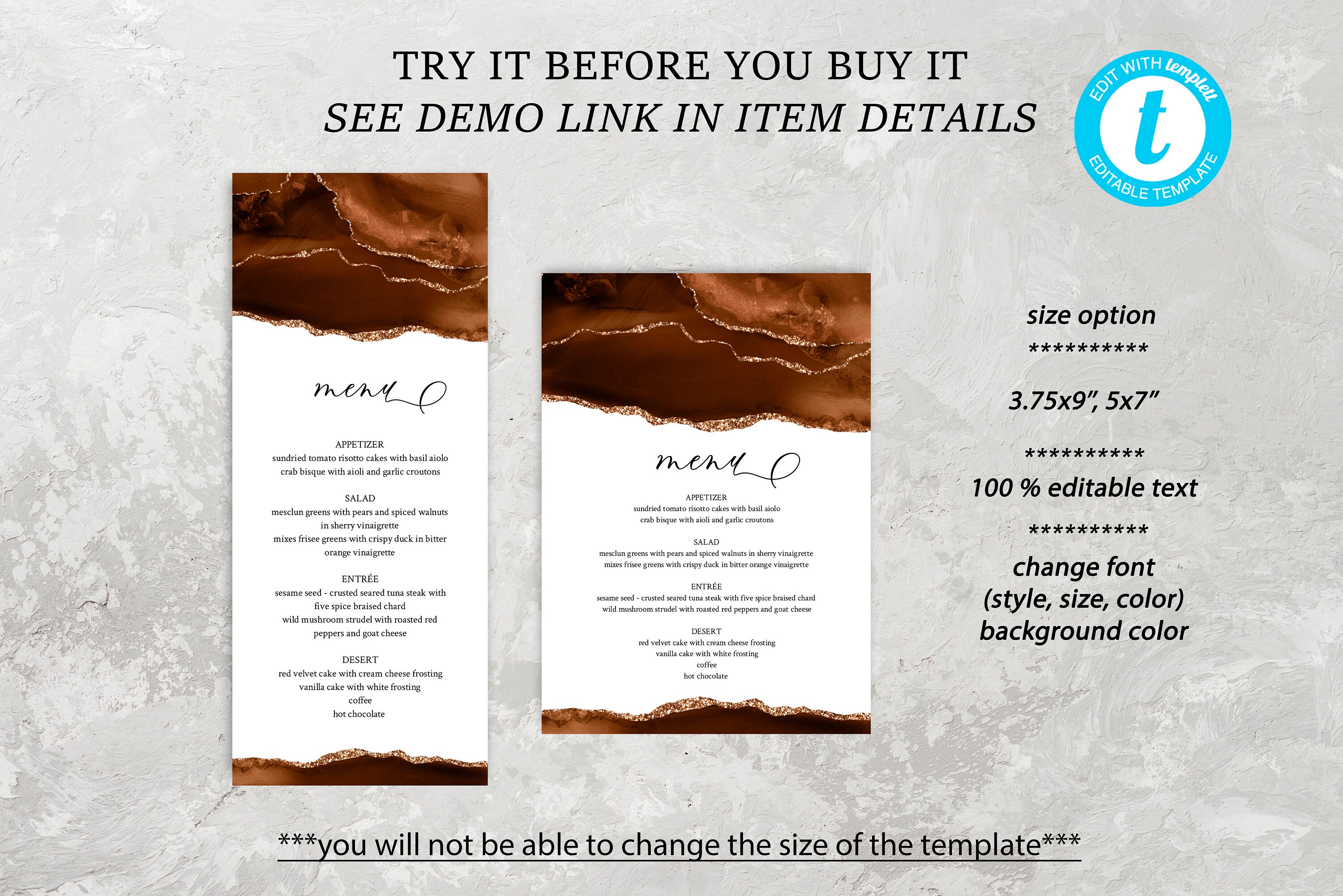 Desert and Gold Menu Card Template Wedding Menu Card Menu | Etsy