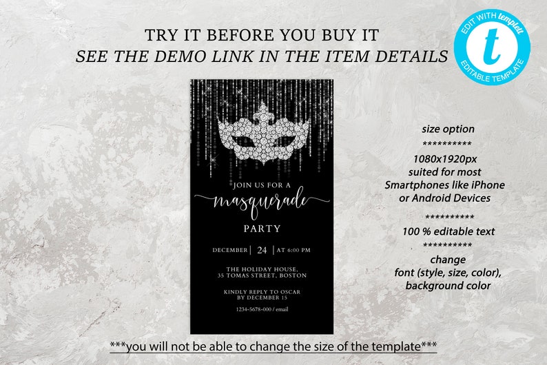Masquerade Party Invitation Template Masquerade Text Message - Etsy