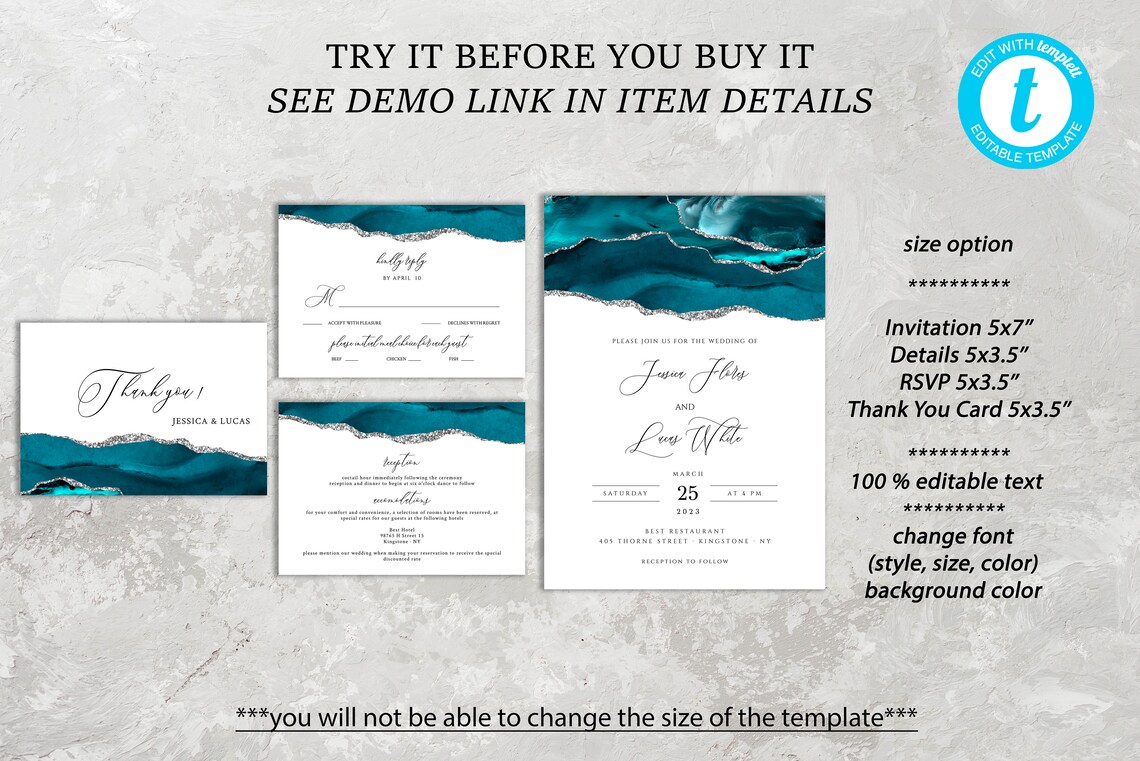 Wedding Invitation Set Template Wedding Invitation Suite | Etsy