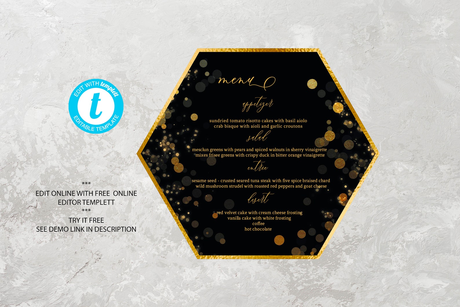 Hexagon Menu Card Template Menu Cards Dinner Party Birthday - Etsy