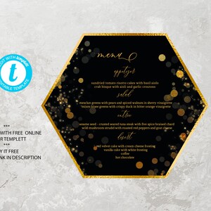 Hexagon Menu Card Template, Menu Cards Dinner Party, Birthday Menu Card ...