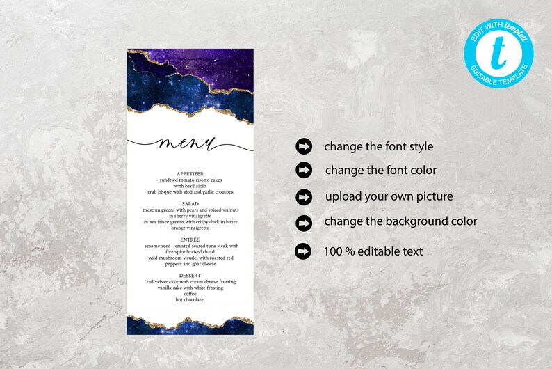 Menu Template Birthday Menu Card Galaxy Menu Card Fairytale - Etsy