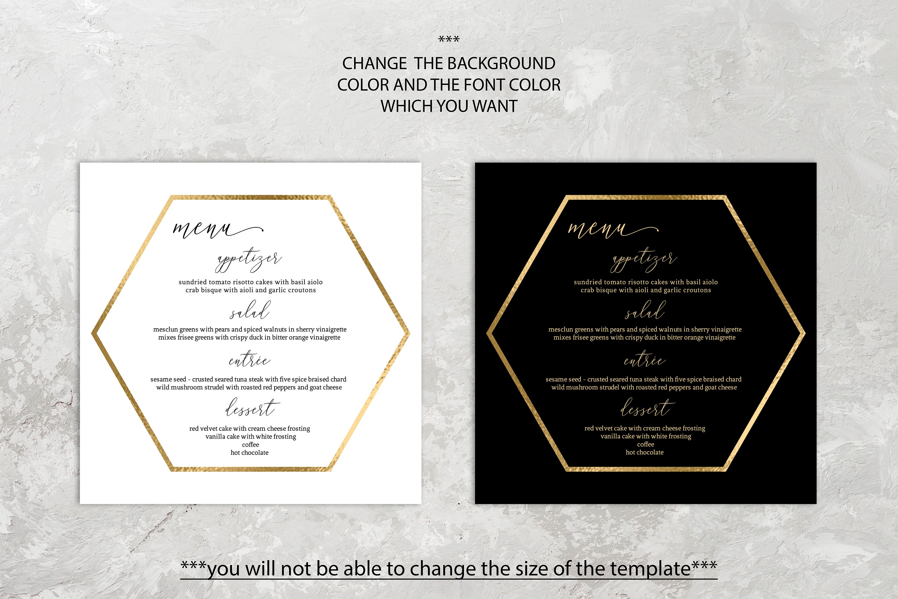 Gold Foil Hexagon Menu Card Wedding Menu Card Hexagon - Etsy