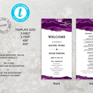 Purple and Gold Wedding Program Template, Ceremony Program, Purple ...