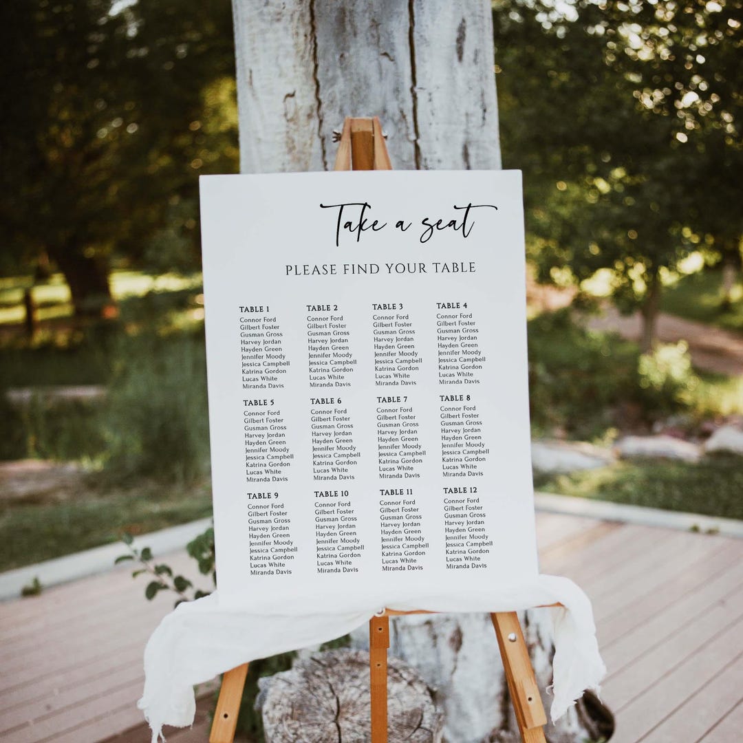 Wedding Seating Chart 12 Tables, Custom Seating Chart Plan, Seating ...